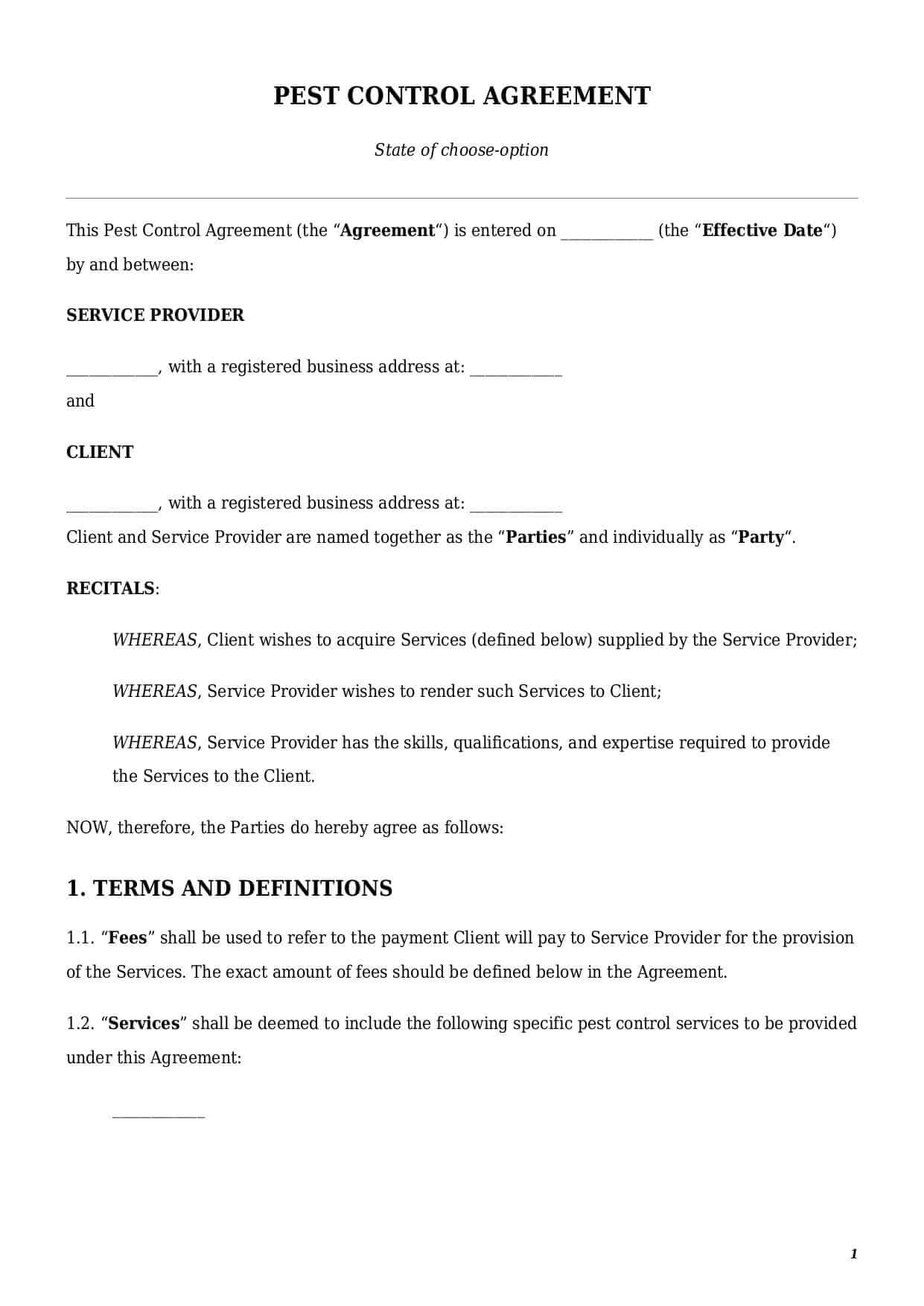 Pest Control Agreement Template | Create in PDF and Word